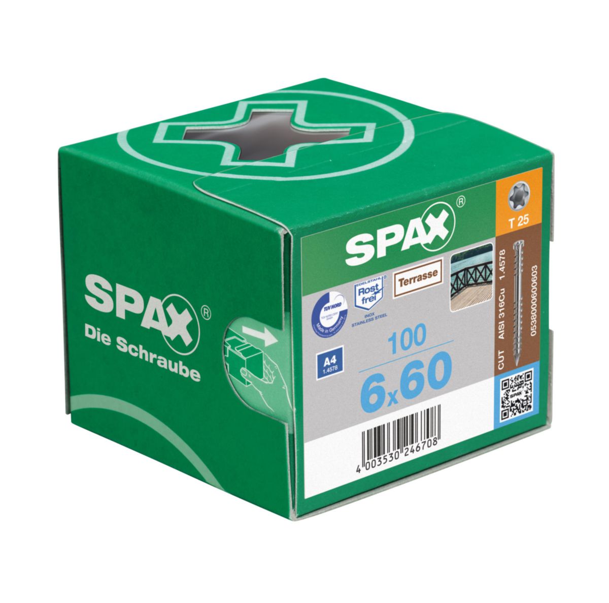 SPAX - Vis Spax-Deck inox A4 6x60 (100) Réf. 538000600603 | Dispano