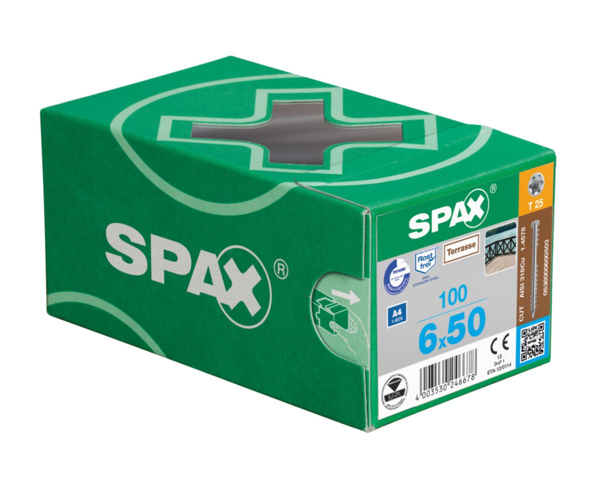 SPAX - Vis Spax-Deck inox A4 6x50 (100) Réf. 538000600503 | Dispano