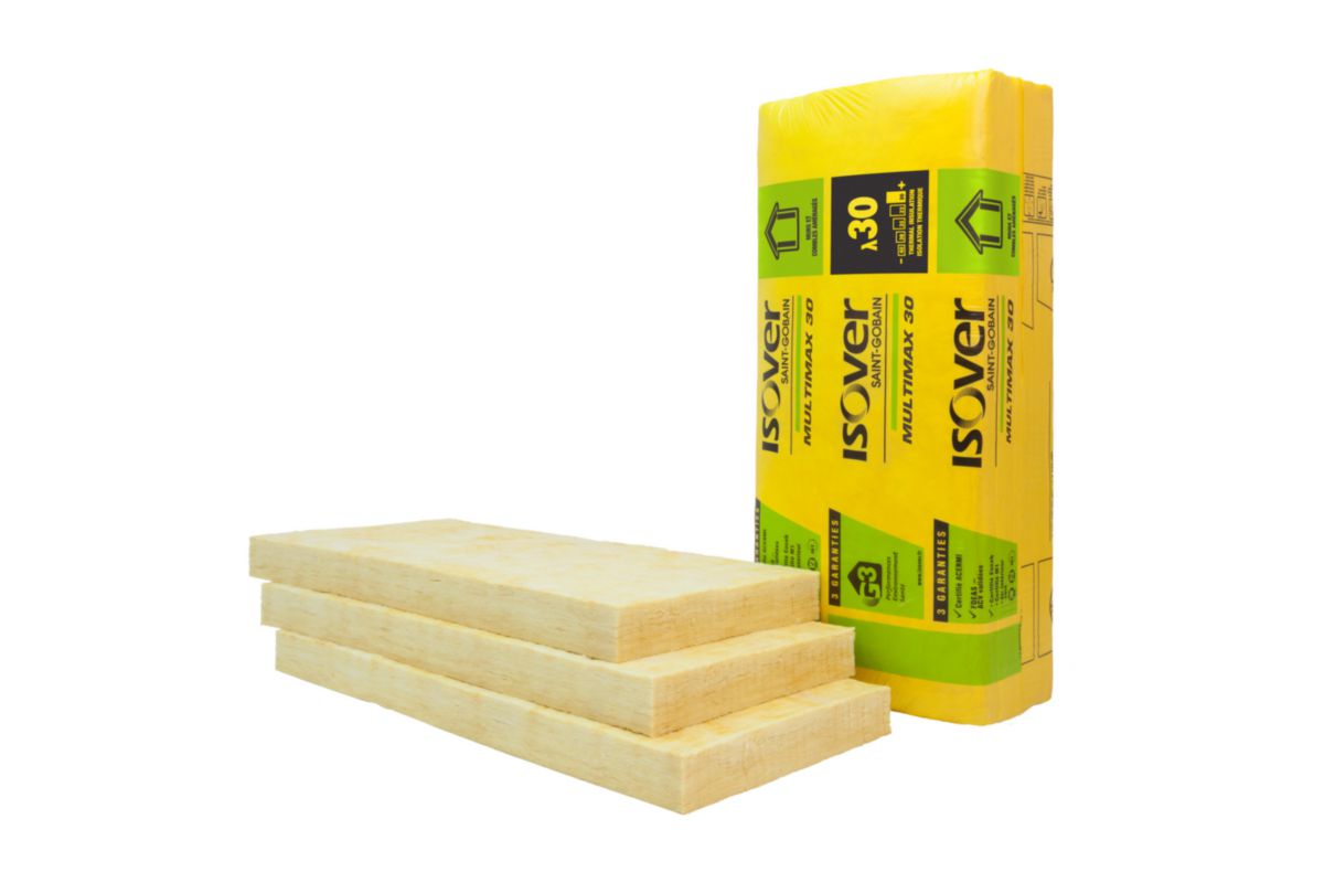 ISOVER - Panneau de laine de verre Multimax 30 nu épaisseur 30mm 1,35x0,6m paquet de 16 R=1,00 ...