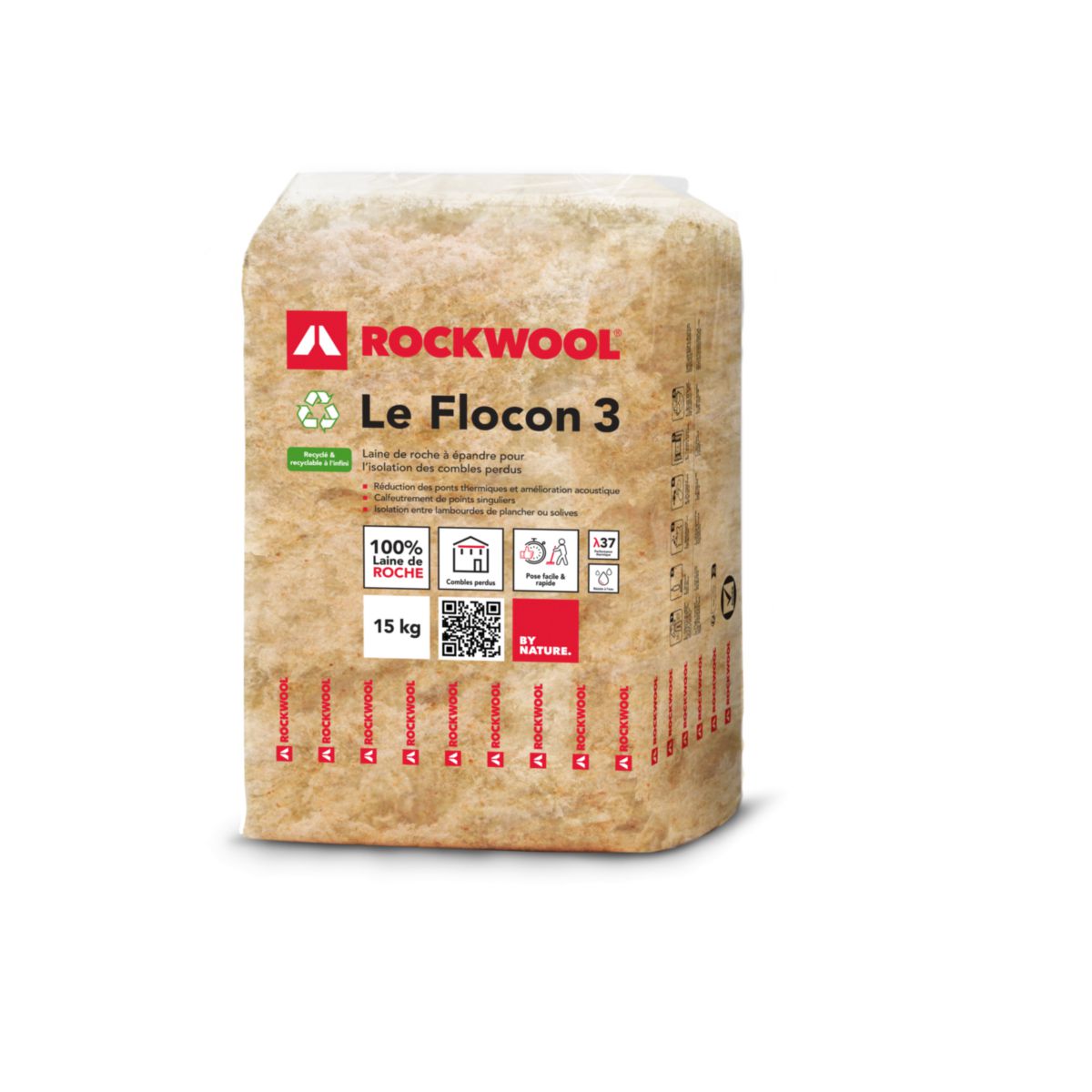 ROCKWOOL - Laine de roche vrac à épandre Le Flocon 3 en sac de 15Kg