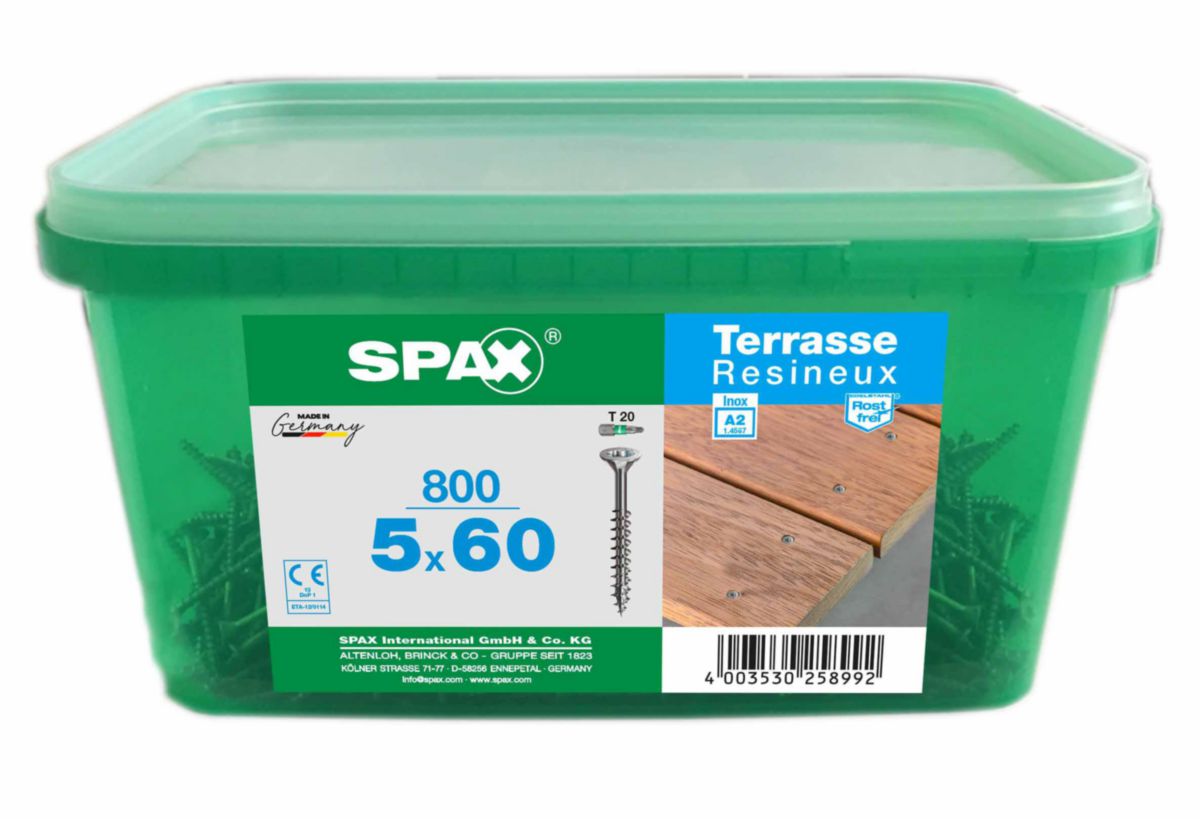 SPAX - Vis Terrasse Bois tendre 5X60 Seau 800 avec embout Réf ...