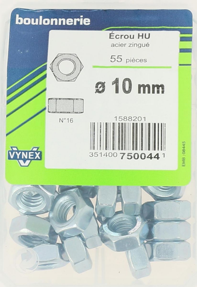 VYNEX - Ecrou hexagonal acier zingué Ø10-vybac x55 | Dispano