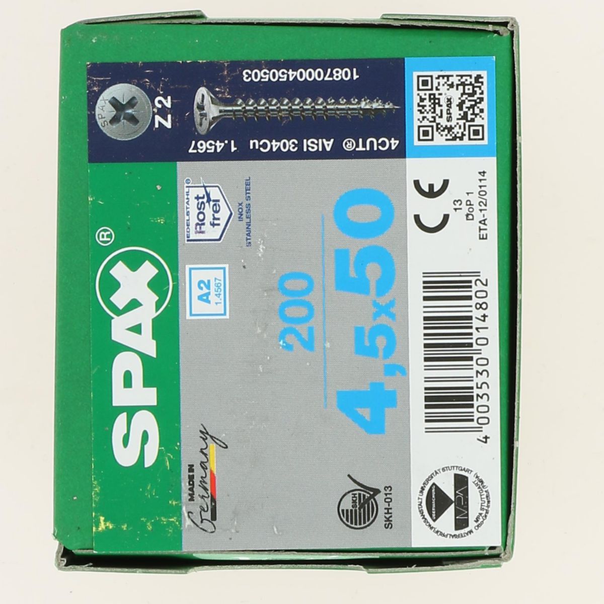 SPAX - Vis Pozidriv tête fraisée 4,5x50 SPAX-S inox A2 boîte de 200 ...