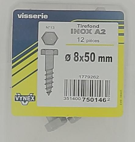 VYNEX - Tirefond tête hexagonale inox A2 8x50-vybac x12 | Dispano