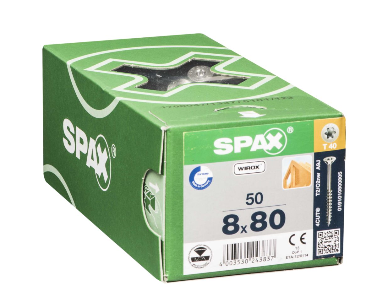 SPAX - Vis Torx tête fraisée 8x80 (50) Réf. 191010800805 | Dispano